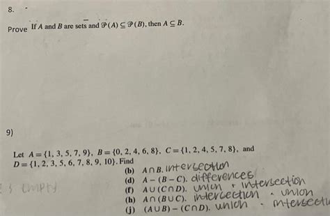 Solved Prove If A And B Are Sets And Pa⊆pb Then A⊆b 9