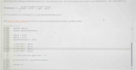 solved determine the distance between point x1 y1 and point x2 y2
