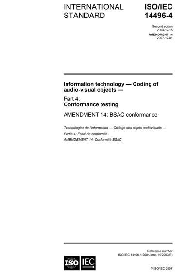 ISO IEC 14496 4 Amd14 2007 Information Technology Coding Of Audio Visual Objects Part 4