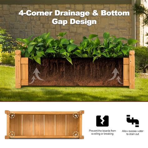 Costway Wooden Rectangular Planter Box Raised Garden Bed For Plants
