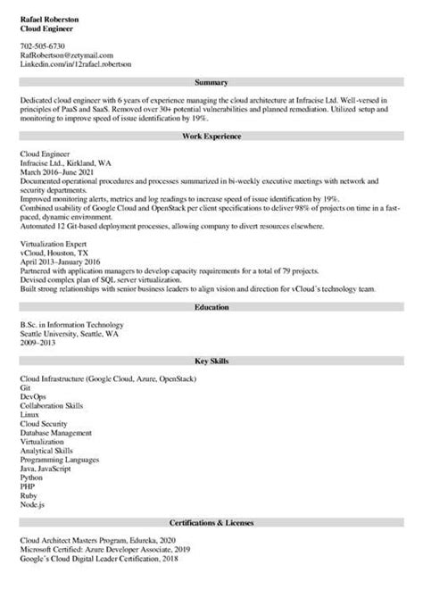 Cloud Engineer Resume Examples Writing Guide