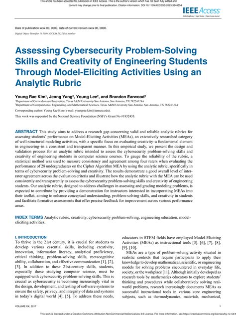 Pdf Assessing Cybersecurity Problem Solving Skills And Creativity Of