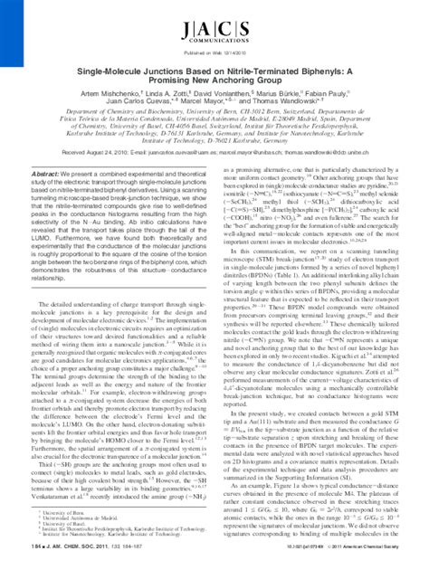 Pdf Single Molecule Junctions Based On Nitrile Terminated Biphenyls