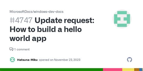 Update Request How To Build A Hello World App · Issue 4747