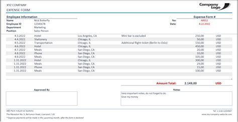 Reimbursement Form In Excel Expense Form For Employees