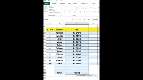 How To Use Sum Function In Ms Excel Sumfunction Sum Education Youtube