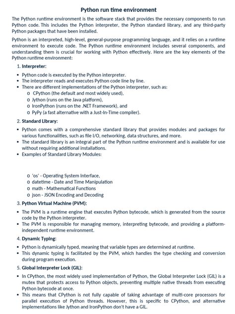 Python Run Time Environment Pdf Python Programming Language Runtime System