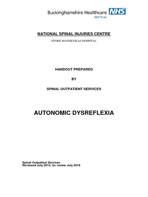Nsic Autonomic Dysreflexia Download Free Pdf Clinical Medicine