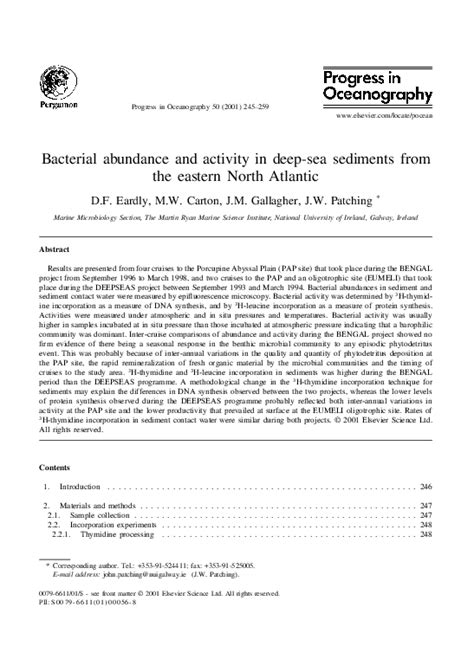 Bacterial Abundance And Activity In Deep Sea Sediments From The Eastern