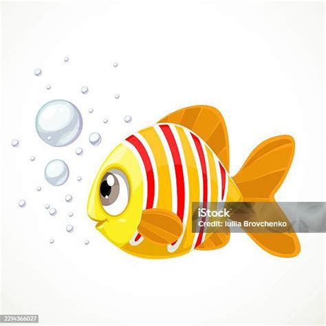 귀여운 만화 노란색 벗겨진 바다 물고기 흰색 배경에 고립 귀여운에 대한 스톡 벡터 아트 및 기타 이미지 귀여운 기포 꼬리 Istock