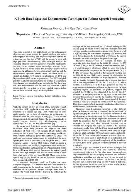 pdf a pitch based spectral enhancement technique for robust speech processing
