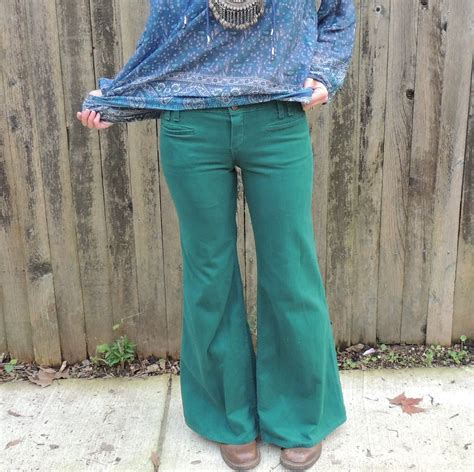 Vtg 70s Hip Hugger Bell Bottom Jeans Sz Xss The Green