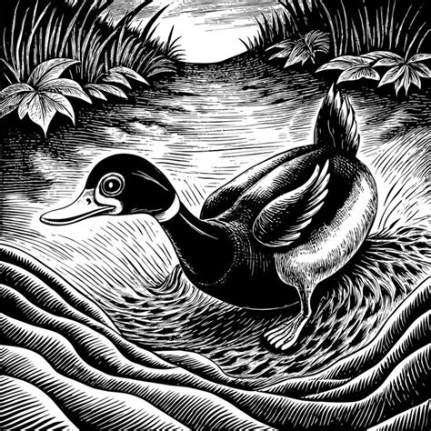 A Drawing Of A Duck In A Black And White Painting Premium Ai