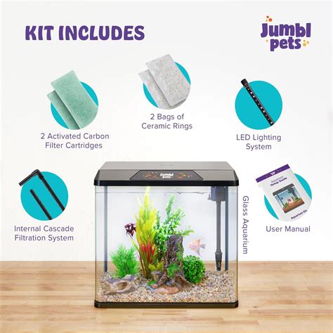 Starter Fish Aquarium Kit Beginner Glass Fish Tank Kit Wled Lighting