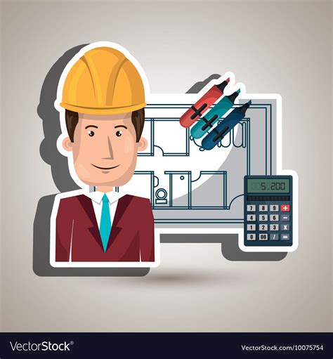 Man Architecture Calculator Plans Royalty Free Vector Image