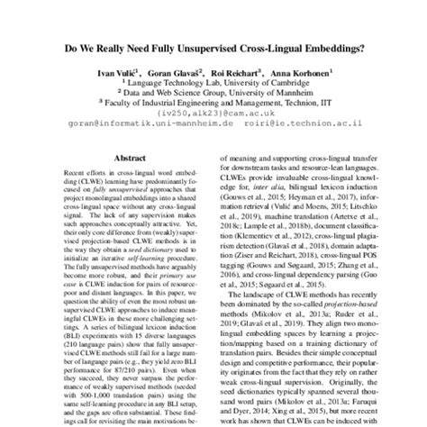 Do We Really Need Fully Unsupervised Cross Lingual Embeddings Acl