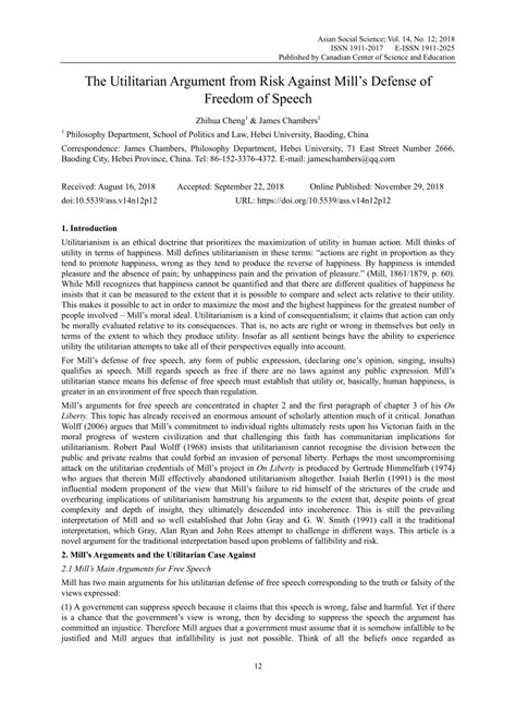 Pdf The Utilitarian Argument From Risk Against Mills Defense Of