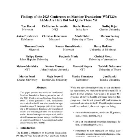 Findings Of The 2023 Conference On Machine Translation Wmt23 Llms
