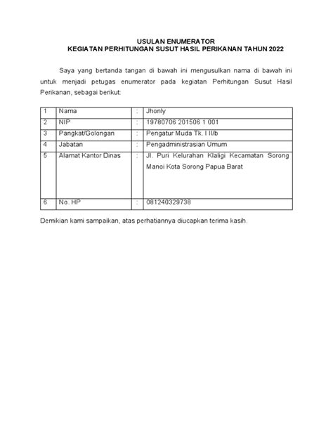 Usulan Enumerator Pdf