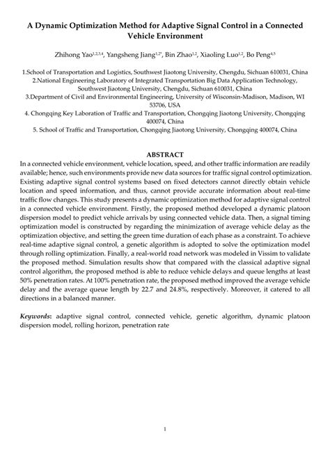 Pdf A Dynamic Optimization Method For Adaptive Signal Control In A Connected Vehicle Environment