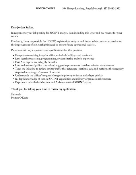 Sigint Analyst Cover Letter Velvet Jobs