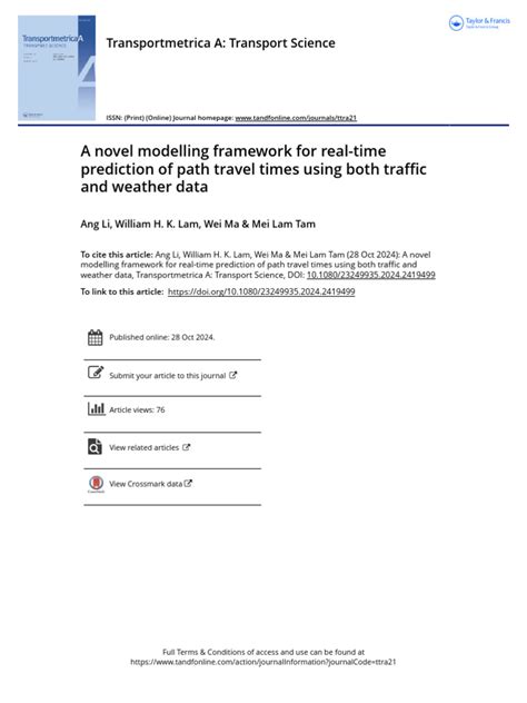 00 A Novel Modelling Framework For Real Time Prediction Of Path Travel Times Using Both Traffic