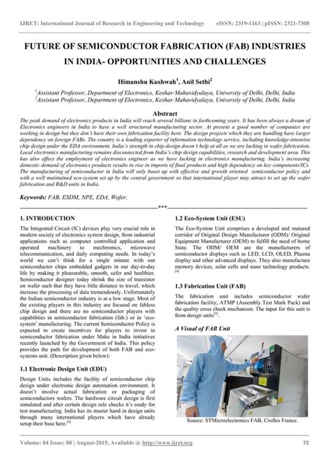 Future Of Semiconductor Fabrication Fab Industries In India Opportunities And Challenges Pdf