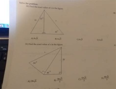 Solved Solve The Problem Find The Exact Value Of X In Chegg Com