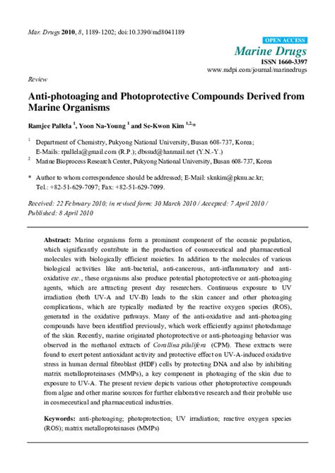 Pdf Anti Phtoaging And Photoprotective Compounds Derived From Marine Organisms