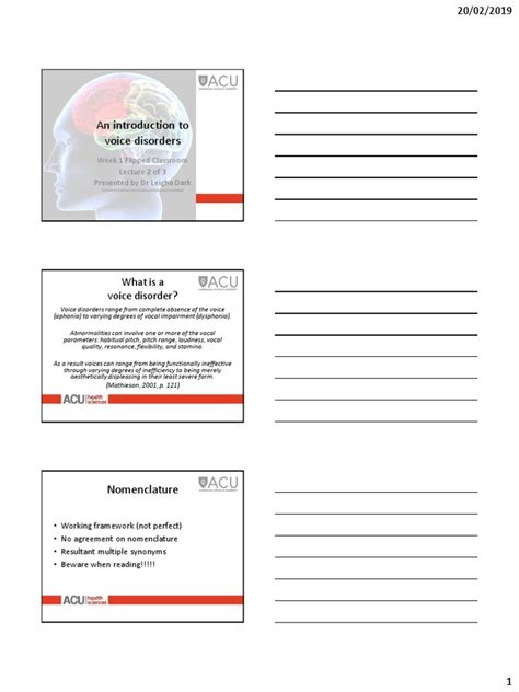 Sphy303 Week 1 Clinical Classification Of Voice Disorders 3 Slides Pdf Human Voice Human