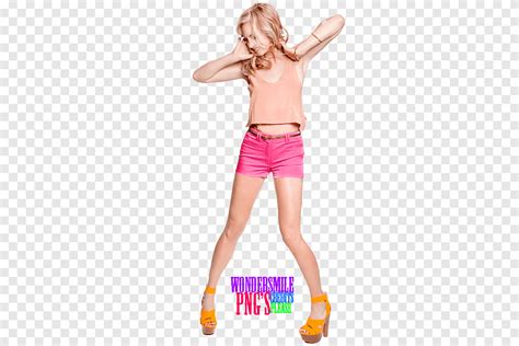 캔디스 아 콜라 서있는 동안 분홍색 탱크 탑과 빨간 데님 미니 스커트를 입은 여자 Png Pngegg