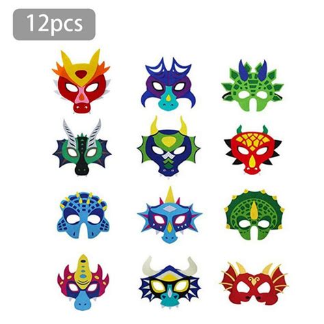 공룡 장식 마스크 펠트 공룡 얼굴 커버 어린이 공룡 파티 장식 12 가지 유형 12 개 예술 및 공예 Diy 장난감