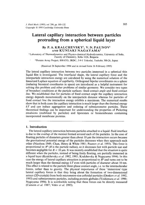 Pdf Lateral Capillary Interaction Between Particles Protruding From A Spherical Liquid Layer