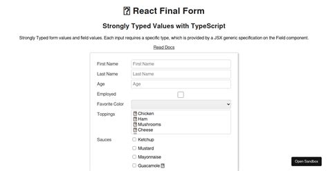 Strongly Typed Form Values With React Final Form Codesandbox