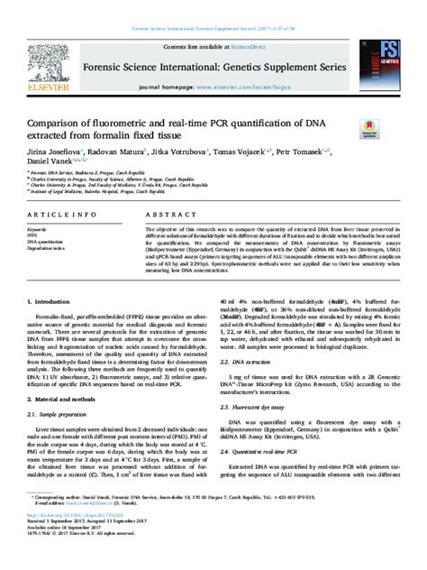 Pdf Fluorometric Vs Qpcr Dna Quantification In Formalin Fixed Tissue