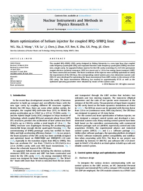 pdf beam optimization of helium injector for coupled rfq sfrfq linac