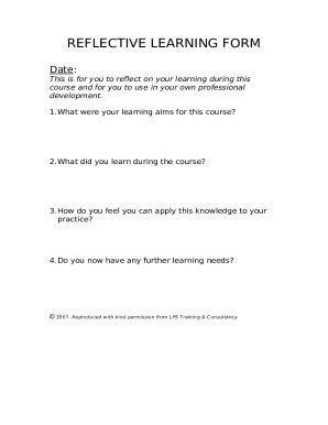 REFLECTIVE LEARNING Doc Template PdfFiller