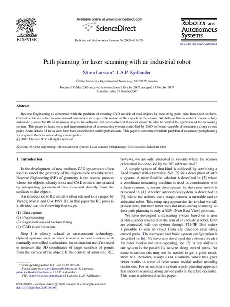 Pdf Path Planning For Laser Scanning With An Industrial Robot