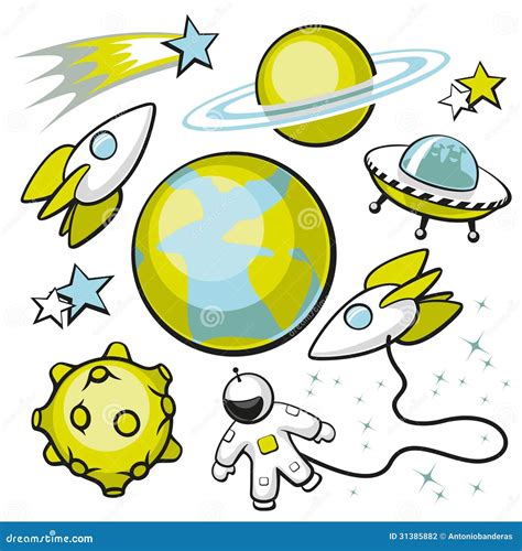 Set Of Space Objects Stock Vector Illustration Of Asteroid 31385882