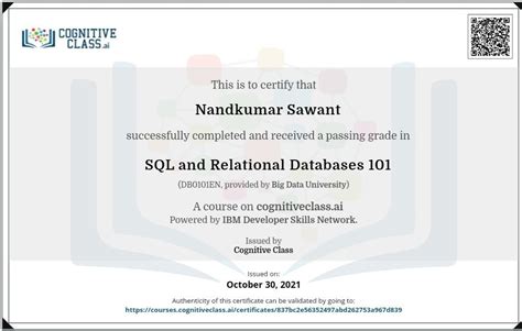 nandkumar sawant on linkedin sql mysql rdbms course cognitiveclass newskill