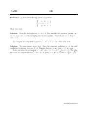 W Sol Quiz B Pdf NAME SID Problem A Solve The Following System Of Equations X Z