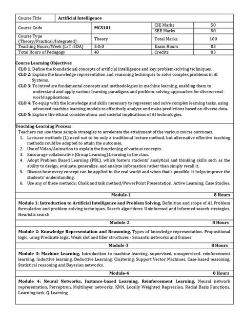 Mcs101 Artificial Intelligence Pdf Artificial Intelligence