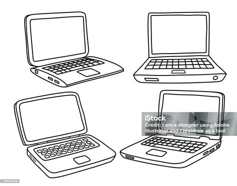 Doodle Set Of Cute Laptop Doodle Computer Icon Hand Drawn Computer Icon