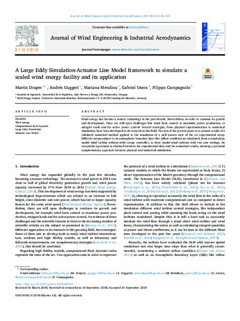 Pdf A Large Eddy Simulation Actuator Line Model Framework To Simulate A Scaled Wind Energy