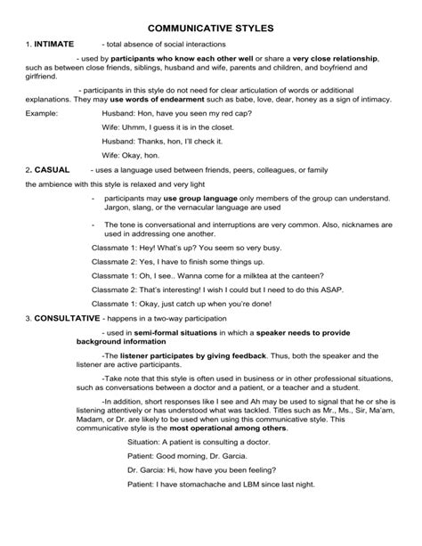 Communicative Styles Types And Examples