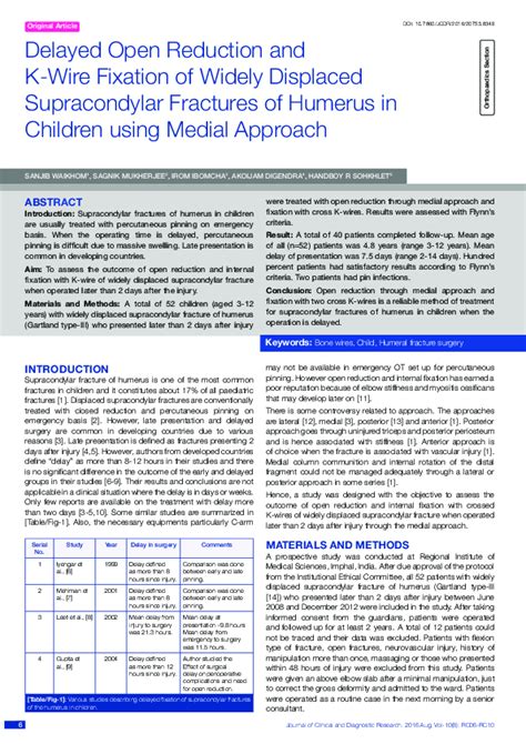 Pdf Delayed Open Reduction And K Wire Fixation Of Widely Displaced Supracondylar Fractures Of
