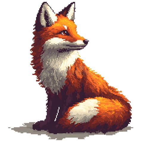 Pixel Art Fox Sitting Sideways In Retro Style With Orange And White Fur