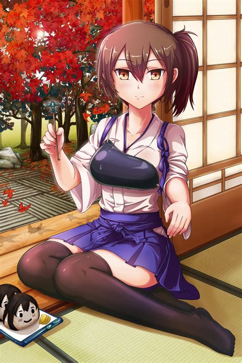 Wallpaper Illustration Anime Girls Short Hair Brunette Stockings Cartoon Kantai