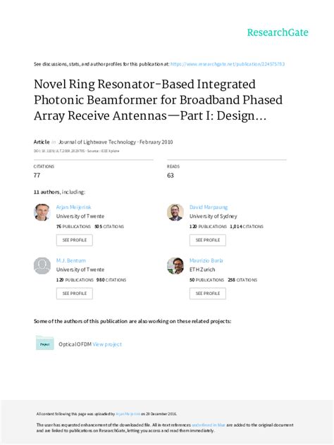 Pdf Novel Ring Resonator Based Integrated Photonic Beamformer For Broadband Phased Array