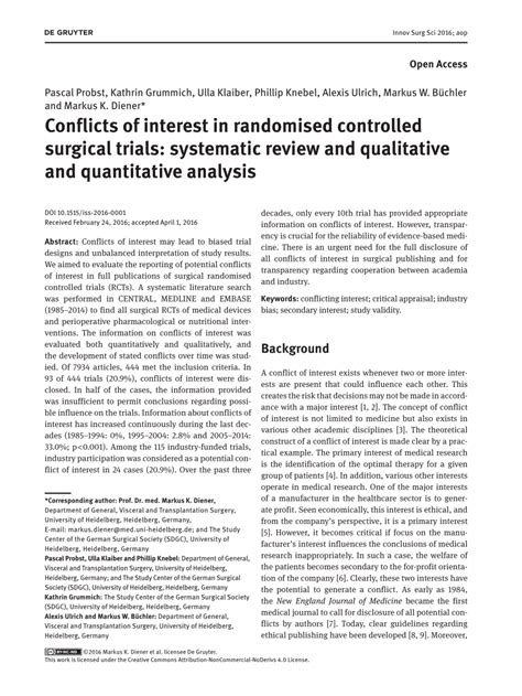Pdf Conflicts Of Interest In Randomised Controlled Surgical Trials